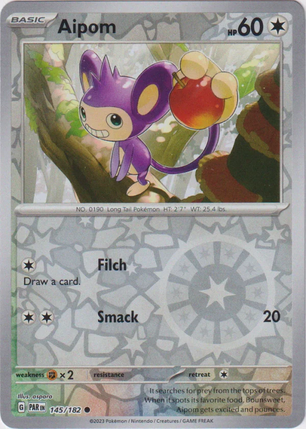 Aipom 145/182 Scarlet and Violet Paradox Rift Reverse Holo Common ...